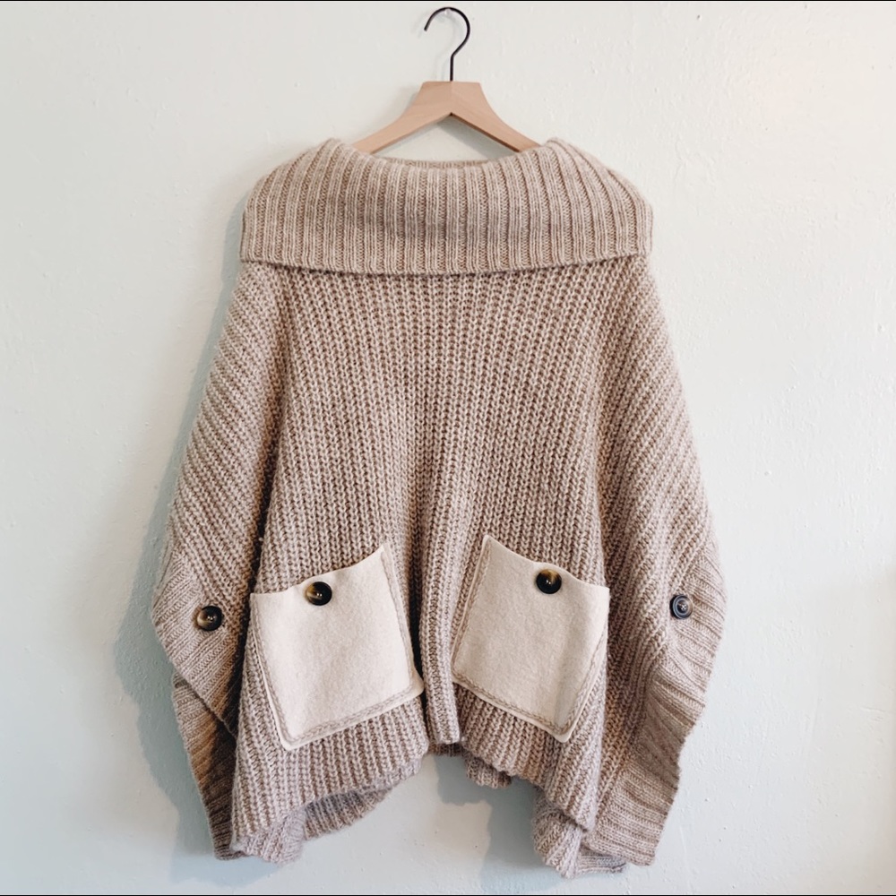 Anthropology Moth Wool Poncho Oatmeal - Gem